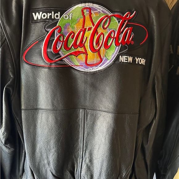 Coca Cola | Jackets & Coats | Coca Cola Black Leather Bomber Jacket ...